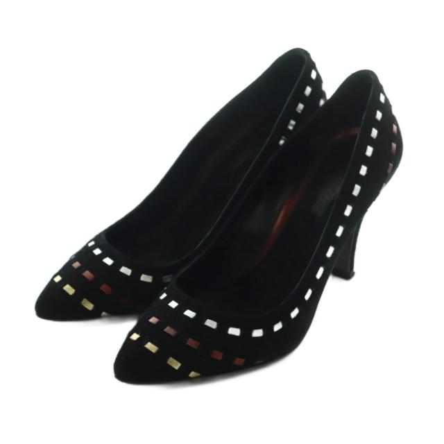 【中古】ロエベ LOEWE パンプス スエードレザー 本革 36 黒 ブラック マルチカラー 408.01.035 /AQ ■OS ■GY18
