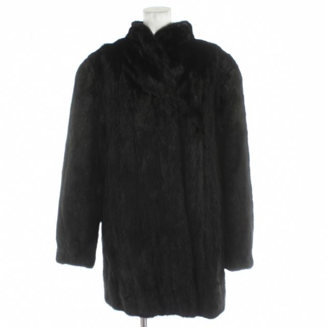 【中古】ノーブランド ファーコート ハーフ丈 ミンク 毛皮 13 黒 ブラック アウター /PP ■GY18 レディース
