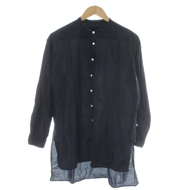 【中古】トゥジュー TOUJOURS スタンドカラー シャツ ブラウス 長袖 絹 シルク F ネイビー 紺色 /PP ■GY18 メンズ