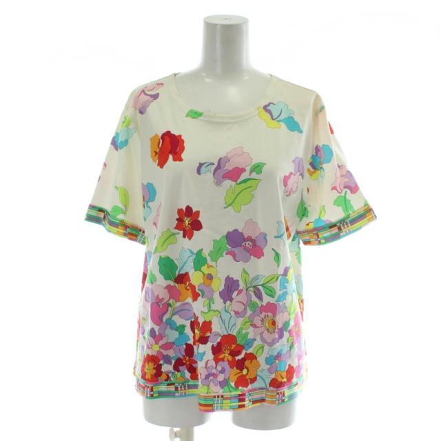 【中古】レオナールスポーツ LEONARD SPORT カットソー Tシャツ 半袖 絹 シルク 42 白 ホワイト 花柄 0578006 /PP