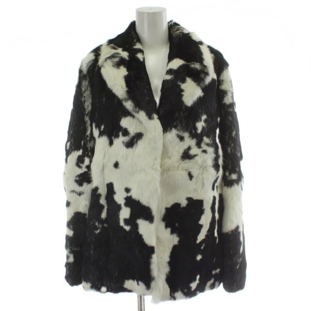 【中古】コスタモーダウーノ costa moda uno ヌートリア ファー コート 毛皮 アウター ハーフ モウ柄 カウ柄 黒 白