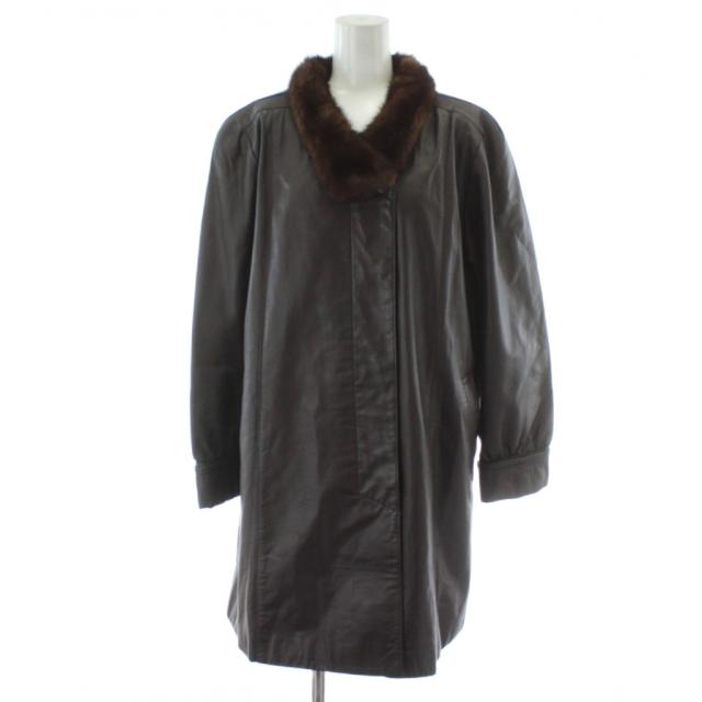 【中古】ノーブランド ファーコート ミンク 毛皮 レザー F ブラウン 茶 ロング丈 アウター /PP ■GY18 レディース