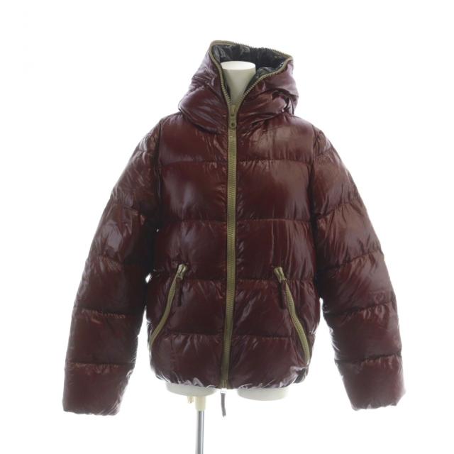 【中古】デュベティカ DUVETICA ダウンジャケット 長袖 フード付き ジップアップ フルジップ ロゴ 44 XL ボルドー