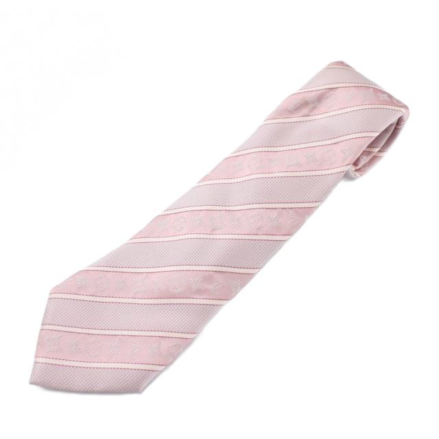 【中古】ルイヴィトン LOUIS VUITTON ネクタイ 絹 シルク レギュラータイ モノグラム ストライプ 総柄 ピンク
