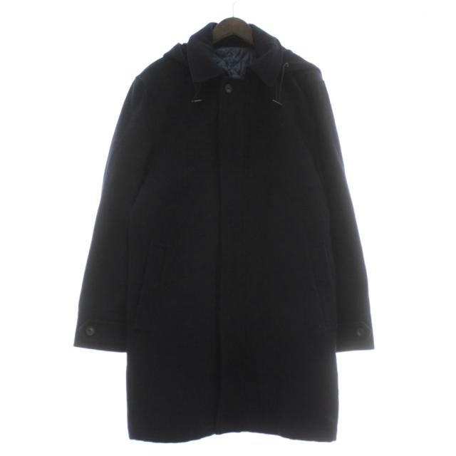 【中古】LAUREN RALPH LAUREN ステンカラーコート アウター ウール 中綿 ミドル フード ジップアップ 40S 紺