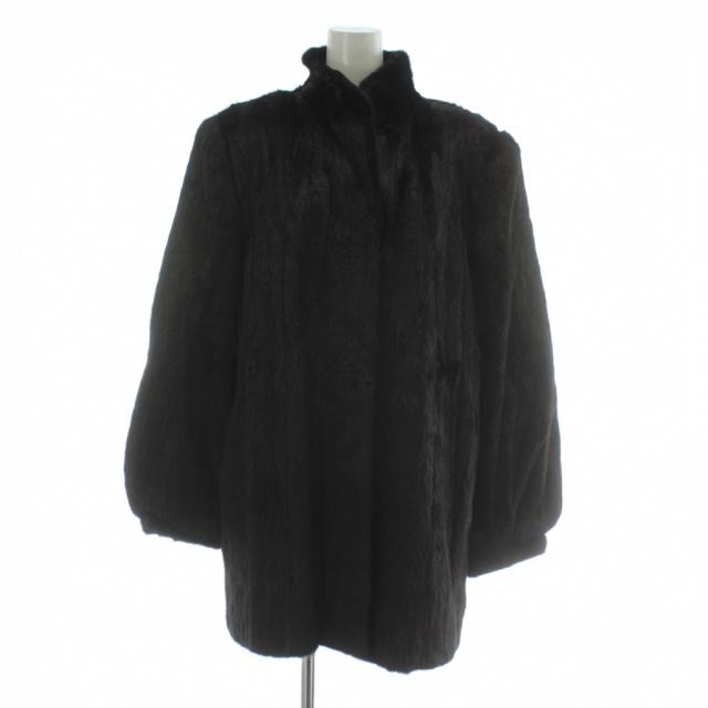 【中古】サガミンク SAGA MINK 銀サガ ファーコート アウター 毛皮 ミンク ミドル 肩パッド F 黒 ブラック