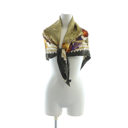 【中古】ロエベ LOEWE 大判スカーフ ストール ロゴ 総柄 絹 シルク マルチカラー ■GY11 /MQ ■OH レディース