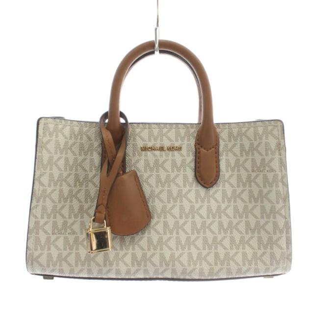 【中古】MICHAEL KORS SCARLETT ハンドバッグ ショルダー ミニ 2WAY レザー MKシグネチャー 総柄 白 茶色 32F4GETC0B