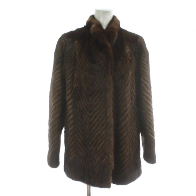 【中古】パリオン PARION ファーコート アウター 毛皮 ミンク ミドル 肩パッド 11 L 茶色 ブラウン /XZ ■GY18