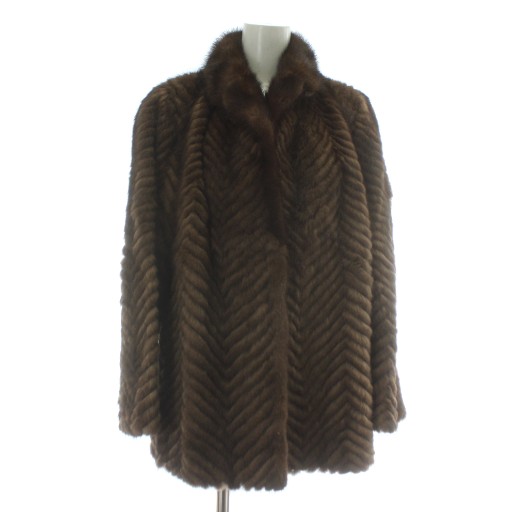 【中古】ノーブランド ファーコート アウター 毛皮 ミンク ミドル 肩パッド 13 XL 茶色 ブラウン /XZ ■GY18
