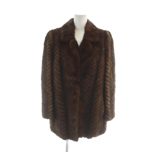【中古】ロティニー ROTINY 毛皮コート ミンクファーミドル 長袖 総裏地 ネーム刺繍入り 11 L 茶 ブラウン ■GY18