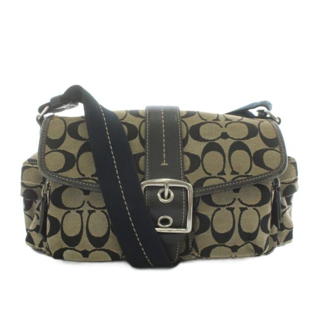 【中古】コーチ COACH ショルダーバッグ キャンバス シグネチャー 総柄 ロゴ 黒 ブラック 6835 /XZ ■GY18 レディース