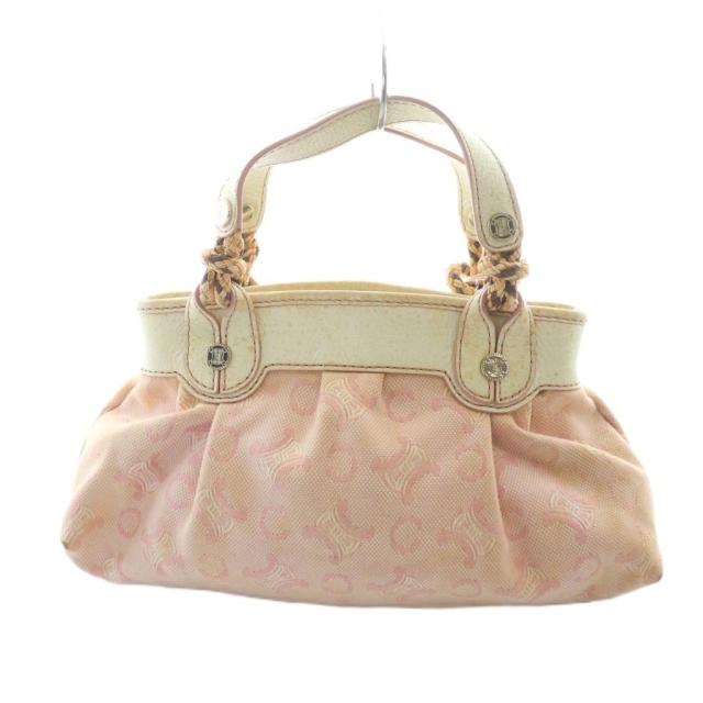 【中古】セリーヌ CELINE オールドセリーヌ ヴィンテージ ハンドバッグ Cマカダム ロゴ総柄 キャンバス レザー ピンク