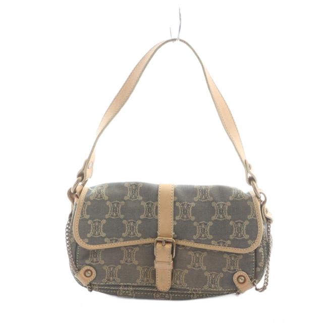 【中古】セリーヌ CELINE ミニ ハンドバッグ ワンショルダー パリマカダム ロゴ 総柄 デニム レザー グレー