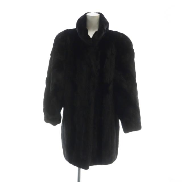 【中古】サガミンク SAGA MINK 銀サガ 毛皮コート ミドル 長袖 総裏地 ブラックミンクファー F 黒 ブラック ■GY18