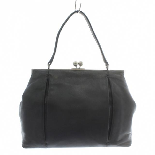 【中古】ハマノ HAMANO 濱野皮革工藝 ハンドバッグ レザー がま口 ワンハンドル 黒 ブラック /XZ ■GY18 レディース