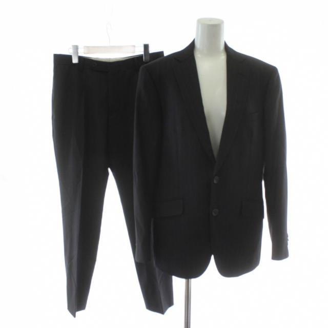 【中古】エルメネジルドゼニア Ermenegildo Zegna シングルスーツ ジャケット パンツ ウール 黒 ブラック 2つボタン