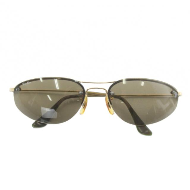 【中古】RAY BAN 眼鏡 サングラス メタルフレーム リムレス カラーレンズ ツーブリッジ 57□16 黒 ゴールド色