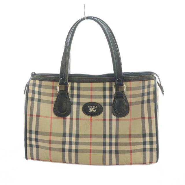 【中古】バーバリーズ Burberrys ハンドバッグ ミニボストン ノバチェック キャンバス レザー ロゴ 茶 ブラウン