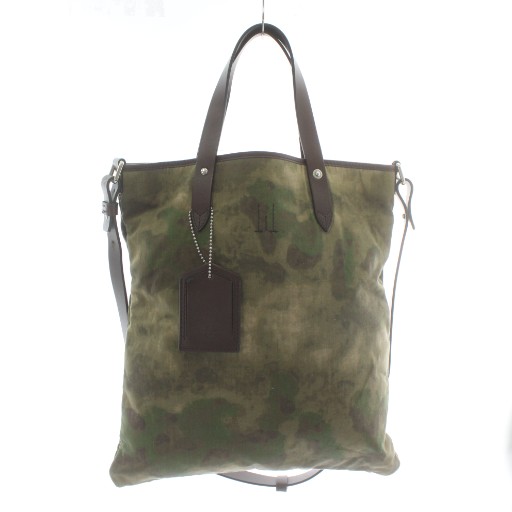 【中古】ゴールデングース GOLDEN  トートバッグ ショルダー 2WAY キャンバス レザー カモフラ カーキ 茶色