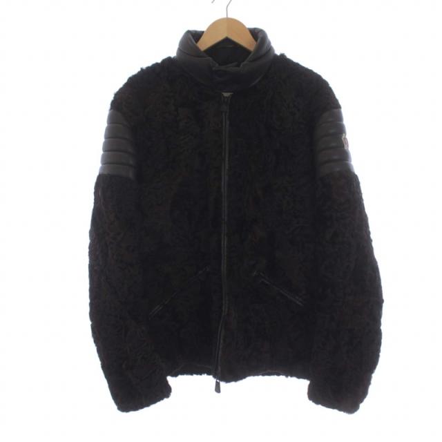 【中古】モンクレール MONCLER GRENOBLE 16AW FOURGS ダウンジャケット ラムレザー カラクルラムファー 切替 2 M 茶