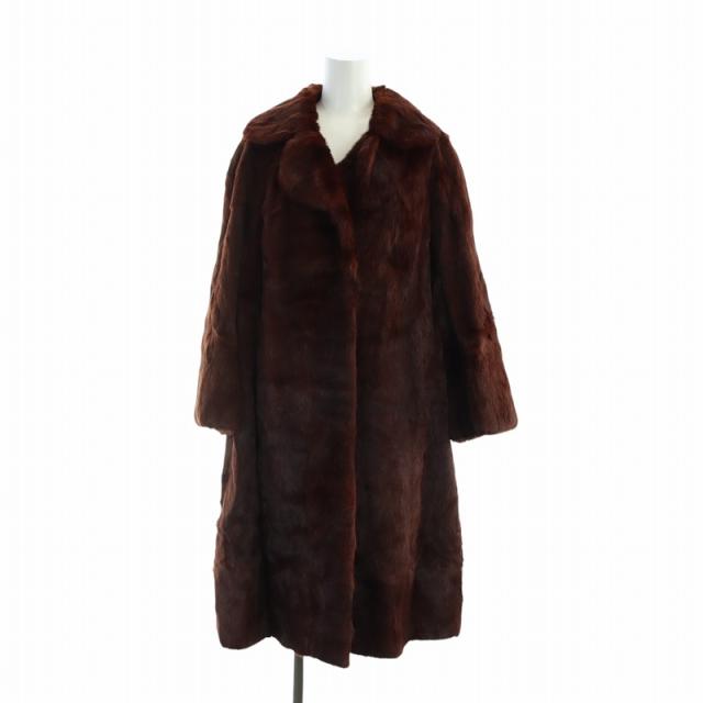 【中古】ノーブランド 毛皮コート ヴィーゼルファー ロング 長袖 総裏地 大きいサイズ 13 LL 茶 ブラウン