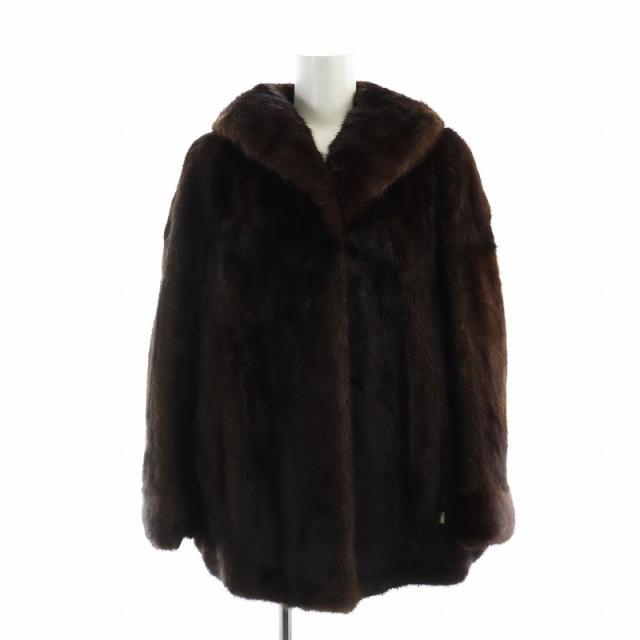 【中古】メイシーズ Macy's 毛皮コート ミドル 長袖 ミンクファー 総裏地 裏地刺繍 ネーム刺繍入り 茶 ブラウン