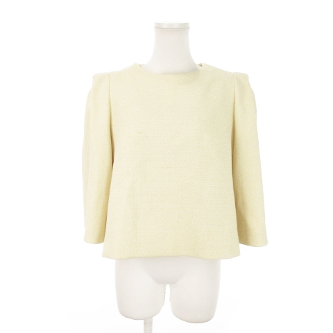 【中古】パハマン Pachman ブラウス ツイード ラウンドネック 七分袖 フレアスリーブ バックスナップボタン 黄