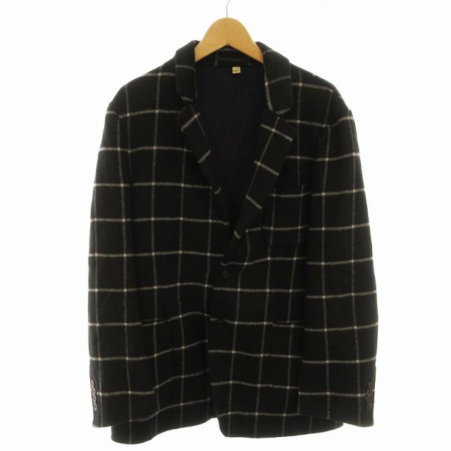 【中古】バーバリー BURBERRY London England テーラード ジャケット チェック カシミヤ 52R 黒 ブラック メンズ