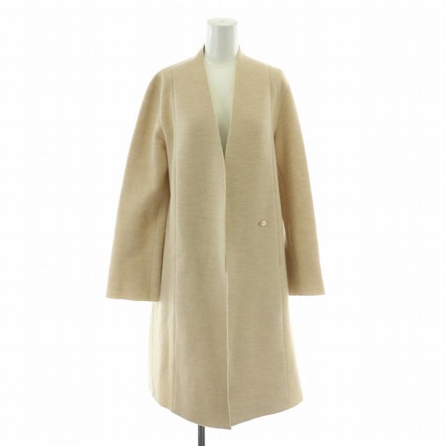 【中古】ルネ Rene ノーカラー ガウン コート ロング ウール 36 M ピンク ベージュ 6732390 /MW