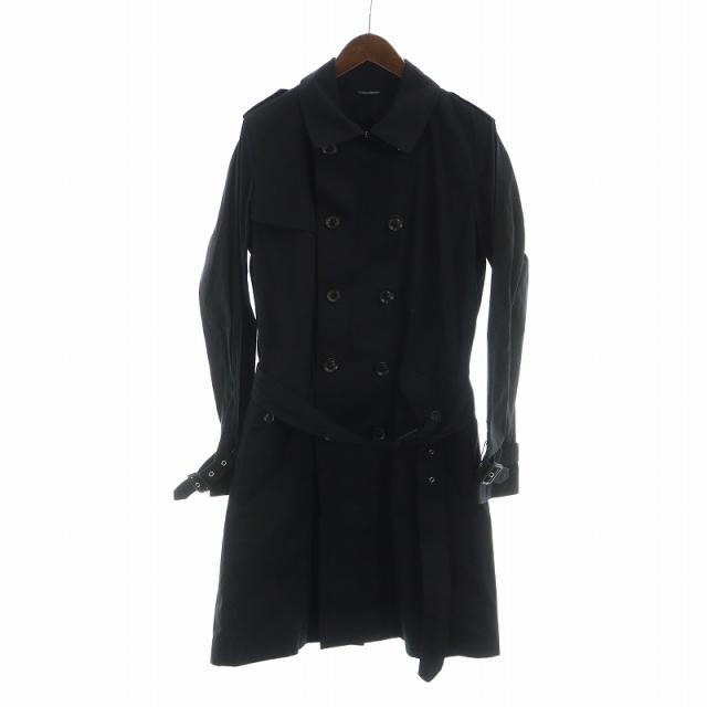 【中古】ジュンハシモト junhashimoto トレンチコート ロング 長袖 総裏地 ロゴ 黒 ブラック ■GY03 /MQ メンズ