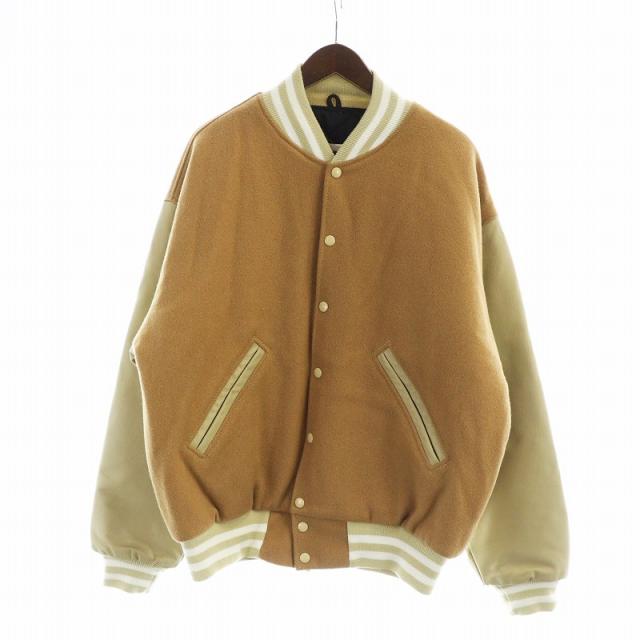 【中古】コールマン COLEMAN スタジャン ブルゾン 長袖 切替 レザー ロゴ 裏地キルティング L 茶 ブラウン