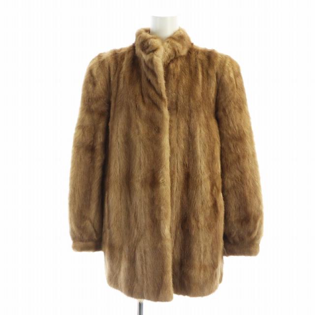 【中古】ノーブランド品 毛皮コート ミンクファー ミドル 長袖 総裏地 ネーム刺繍入り 茶 ブラウン