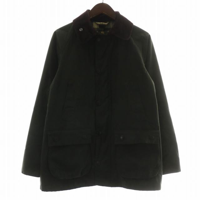 【中古】Barbour BEDALE SL JACKET オイルドジャケット ブルゾン 裏地チェック柄 ジップアップ 36 S カーキ 1802138