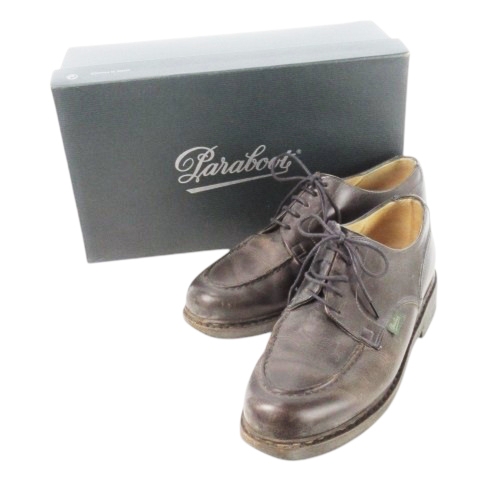【中古】パラブーツ Paraboot シャンボード ローファー レースアップ モカシン ステッチ 外羽根 6 24.5cm 茶 ブラウン