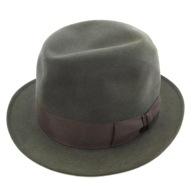 【中古】ステットソン STETSON ヴィンテージ Premier プレミア 中折れ ハット 帽子 ウール フェルト リボン カーキ