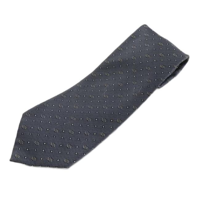 【中古】グッチ GUCCI ネクタイ 絹 シルク レギュラータイ GG柄 水玉 ドット柄 総柄 ロゴ 紺 ネイビー