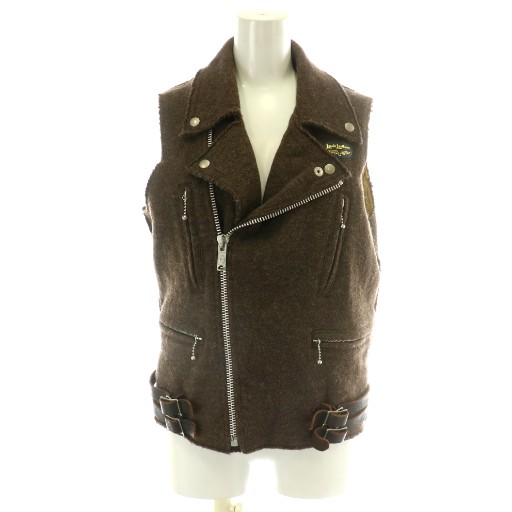 【中古】ジュンヤワタナベマンピンク ルイス ベスト アウター ウール レザー 皮革 ペイズリー柄 バンダナ S 茶