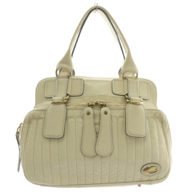 【中古】クロエ CHLOE ベイ Bay ハンドバッグ トート レザー ロゴ ゴールド金具 白 ホワイト