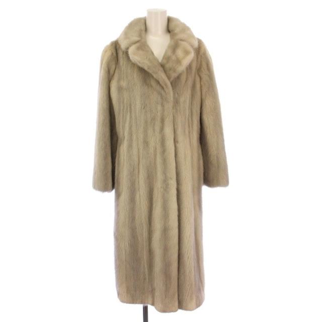 【中古】サガミンク SAGA MINK 金サガ サファイヤミンク ファー ロング コート アウター 毛皮 裏地刺繍 グレー