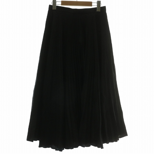 【中古】プラダ PRADA プリーツスカート シルク混 ロング ロゴ プリント 総柄 ジップフライ ペチコート付き 36S 黒