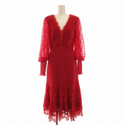 【中古】タダシショージ TADASHI SHOJI ワンピース ドレス シアー レース ロング 長袖 00 赤 レッド 62825 レディース