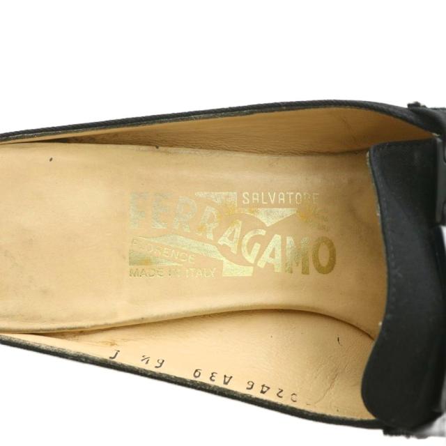 【中古】Salvatore Ferragamo サンダル ローファー ファブリック スクエアトゥ バックル ロゴ 6.5 23.5cm 黒