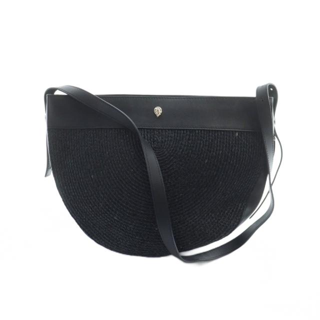 【中古】ヘレンカミンスキー HELEN KAMINSKI ショルダーバッグ 斜めがけ ラフィア ロゴ レザー 切替 黒 ブラック