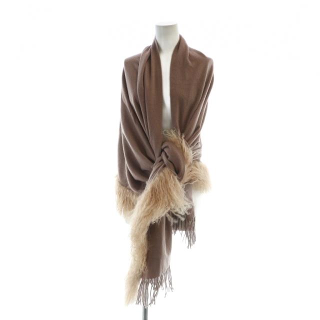 【中古】ASAUCE MELER アソースメレ 大判ストール マフラー カシミヤ ロゴ ラムファー ピンク ■GY04 /MQ