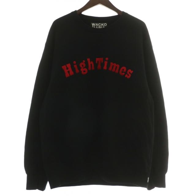 【中古】ワコマリア WACKO MARIA × HIGH TIMES トレーナー スウェット 長袖 クルーネック ロゴ 刺繍 L 黒