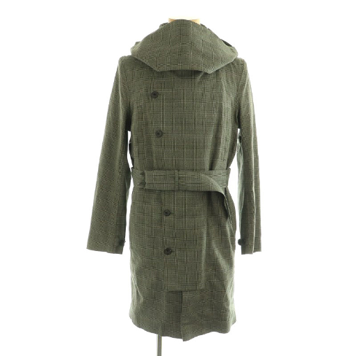 【中古】ノルウェージャンレイン Norwegian Rain トレンチコート チェック柄 フード ベルト付 S グレー /MQ メンズ