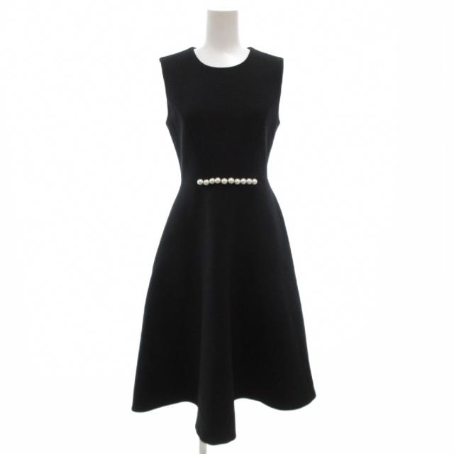【中古】ヨーコチャン YOKO CHAN フェイクパール ノースリーブワンピース 36 フレア ひざ丈 黒 ブラック