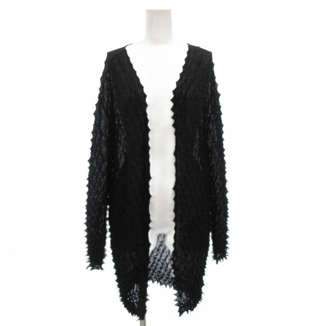 【中古】ブンザブロウ BUNZABURO 片山文三郎商店 ロング シアー カーディガン 長袖 薄手 羽織 絞りデザイン 黒