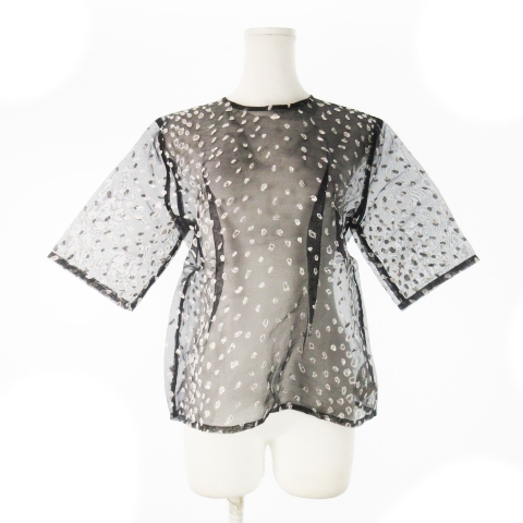 【中古】ラインヴァンド LEINWANDE Deer Washi Organgy Top Black シアーカットソー 半袖 オーガンジー ドット F 黒
